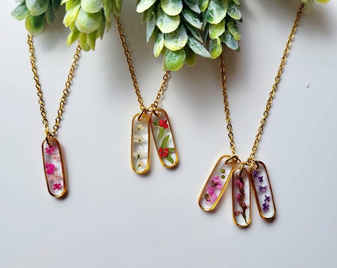 Personalized Stackable Birth Flower Necklace , Unisex Handmade Real ...
