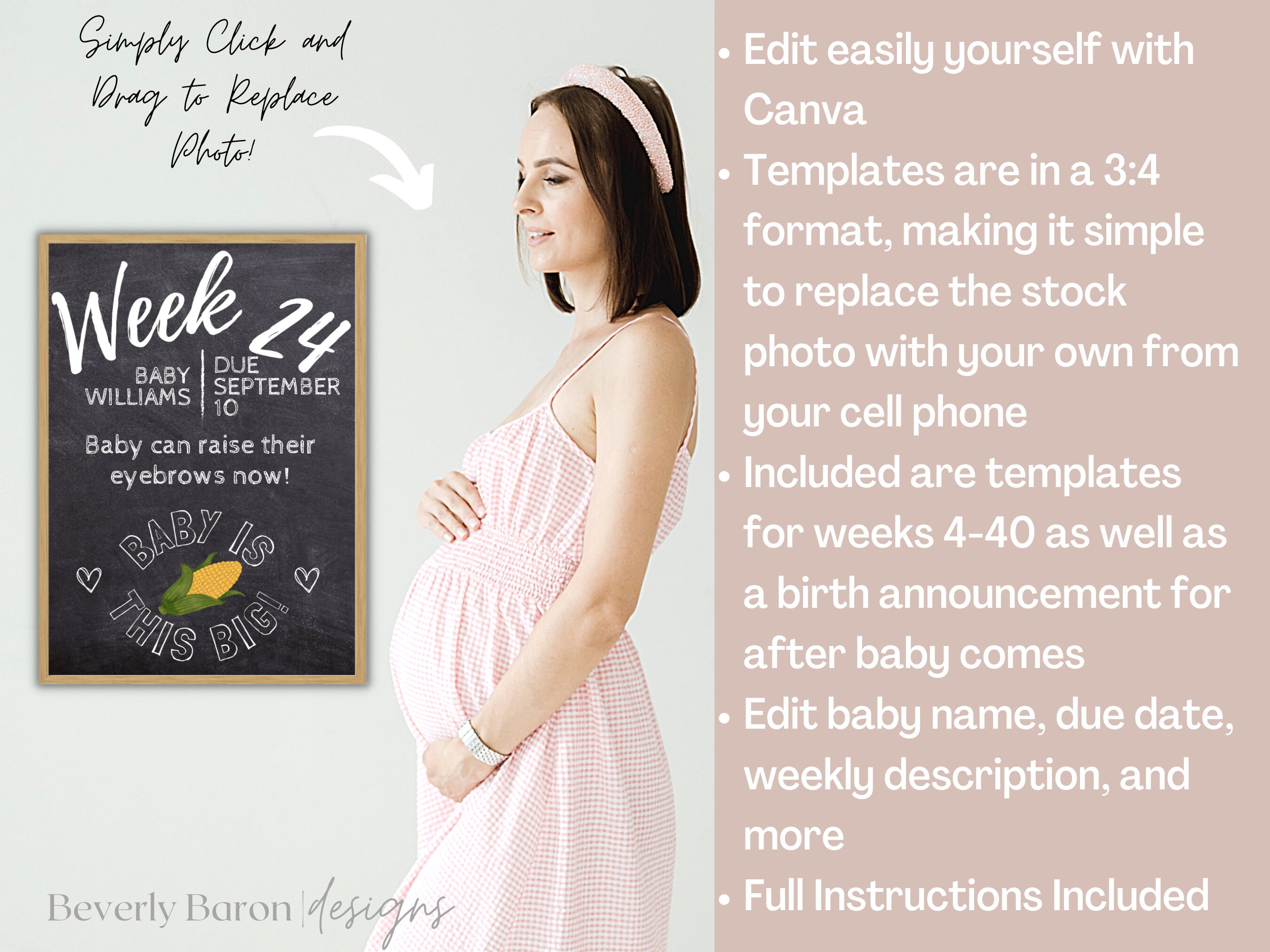 Edit Yourself Baby Bump Photo Template for Girl or Boy - Etsy