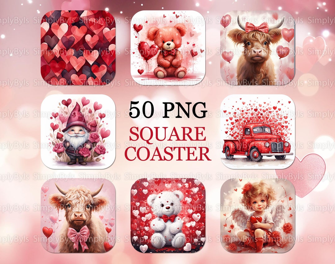 Valentine Square Coaster Bundle, Valentine's Day Coasters Png ...