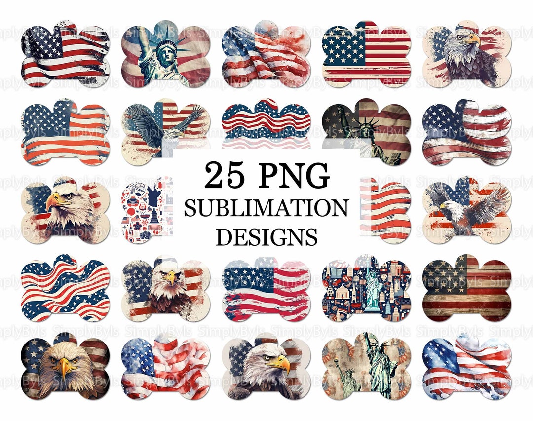 American Flag Bone Dog Tag Bundle, 4th July Dog Tags Sublimation, USA ...