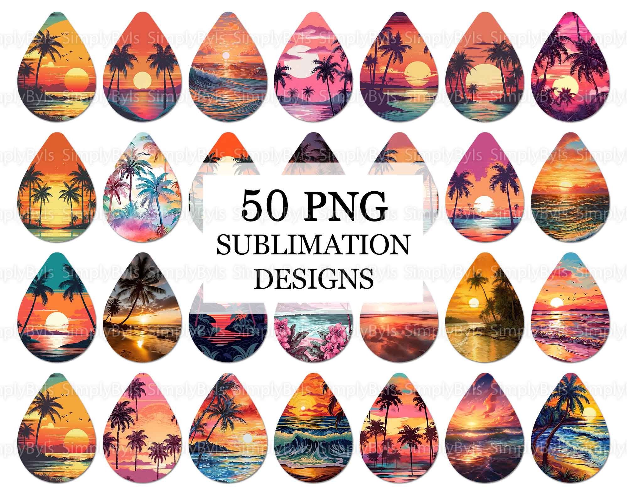 Retro Sunset Beach Earrings Sublimation, Summer Earrings Teardrop Png ...