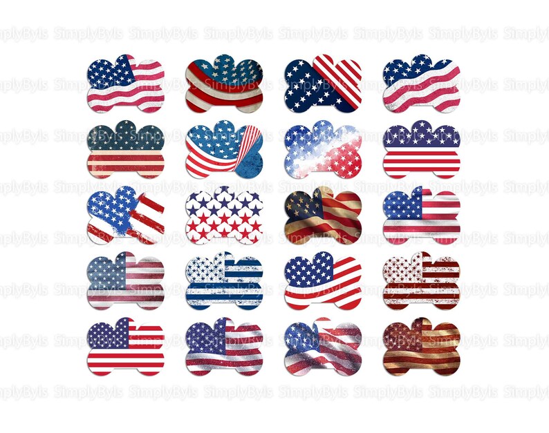 American Flag Bone Dog Tag Bundle, 4th July Dog Tags Sublimation, USA ...