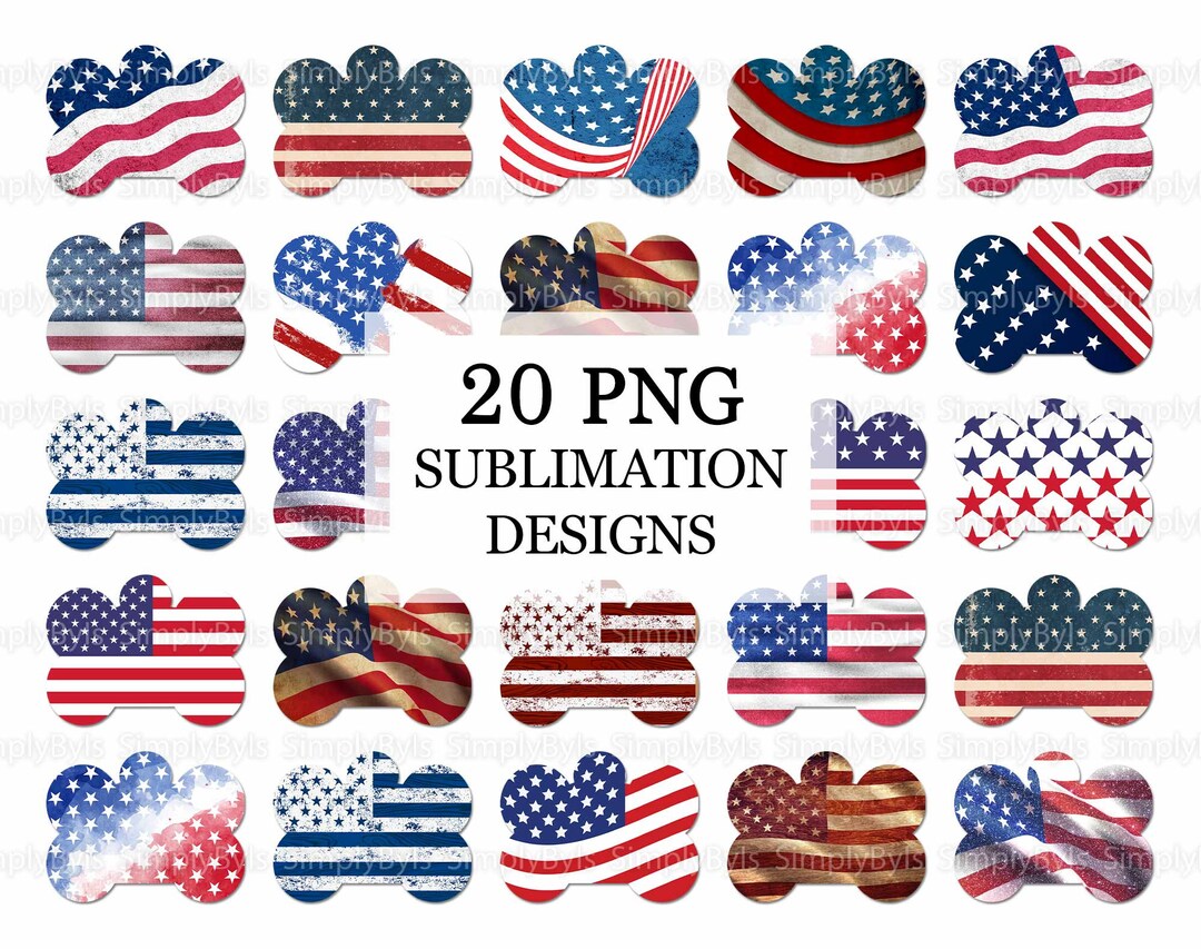 American Flag Bone Dog Tag Bundle, 4th July Dog Tags Sublimation, USA ...