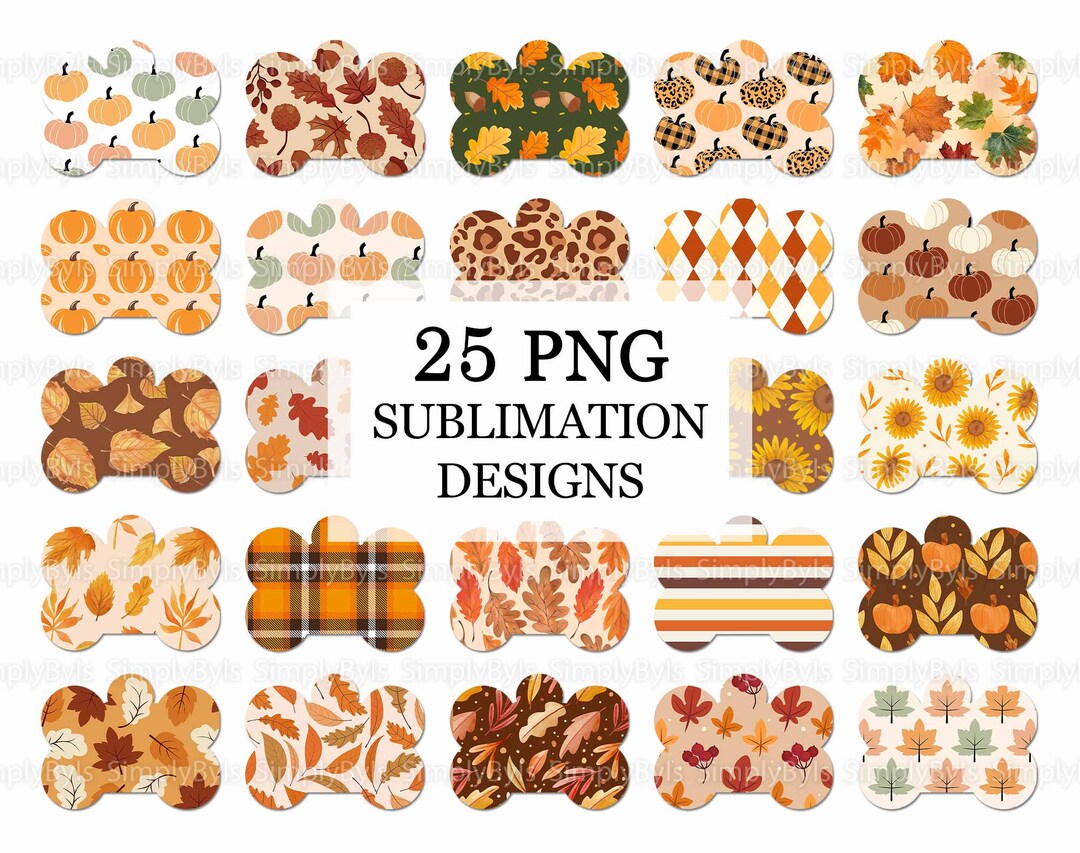 Fall Bone Dog Tag Sublimation, Autum Pet Tag Png, Fall Leaves Bone Dog ...