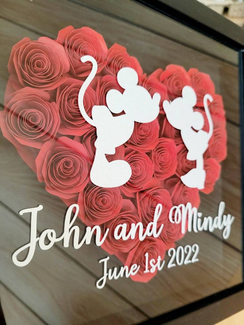 Mickey and Minnie Gift Unique Wedding Gift Heart Floral Shadow Box Personalized Gift Anniversary ...