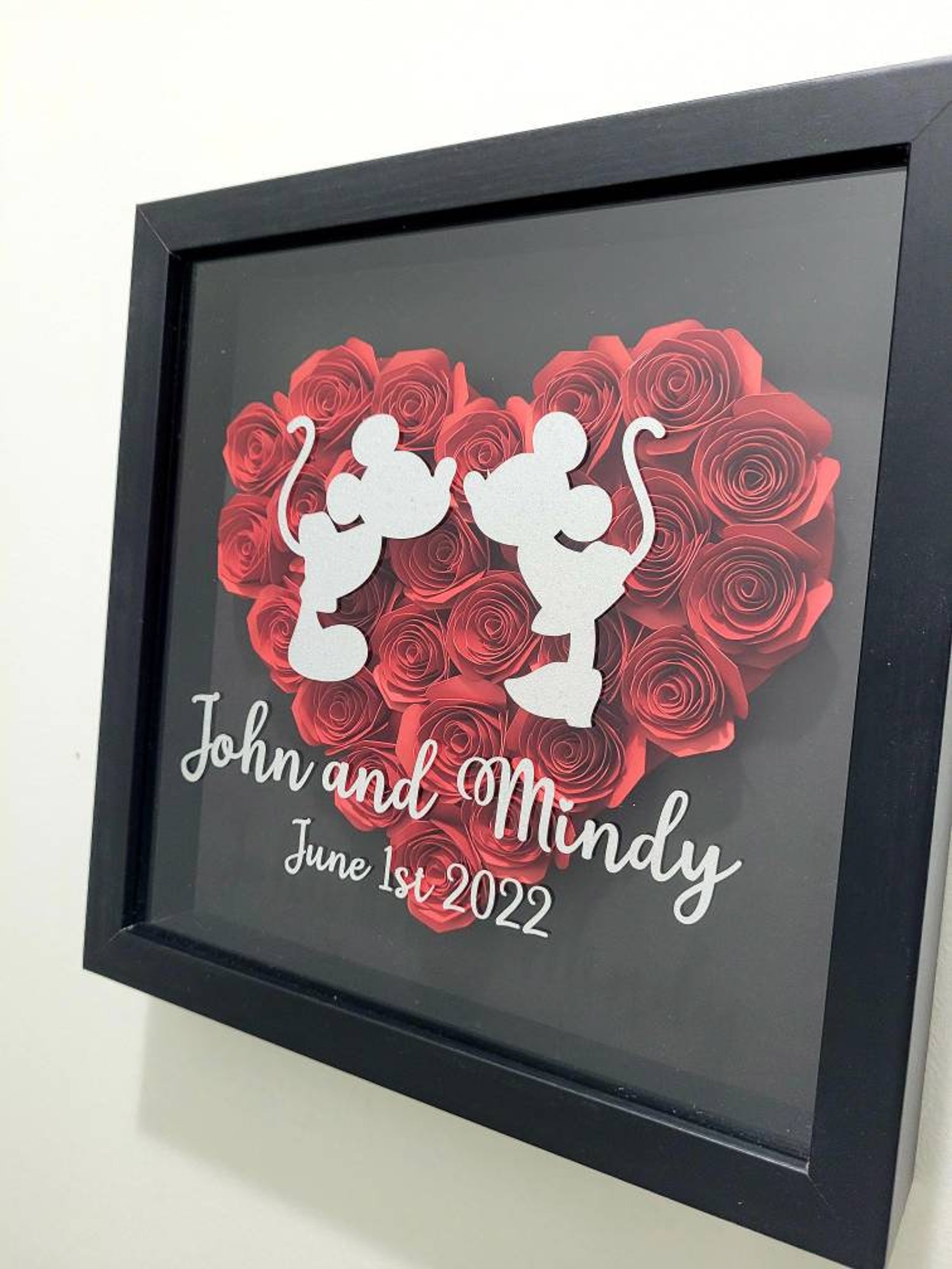 Mickey and Minnie Gift Unique Wedding Gift Heart Floral Shadow Box ...