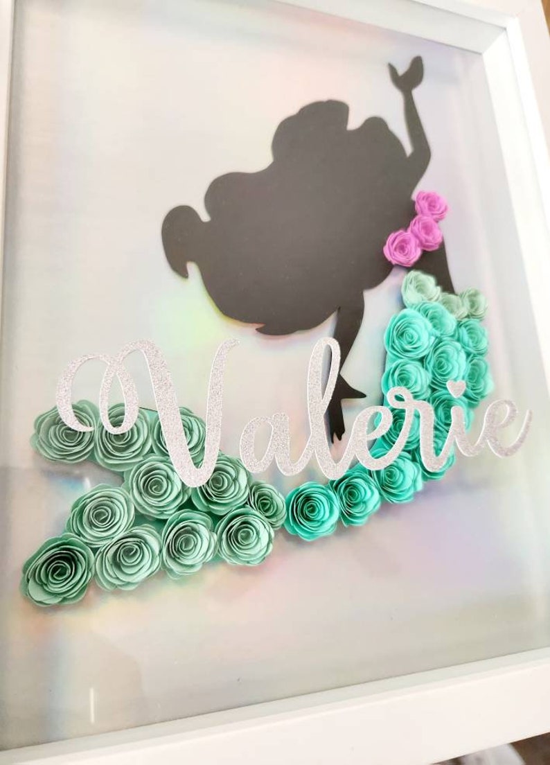 Little Mermaid Shadow Box Ariel Silhouette Floral Shadow Box Little ...