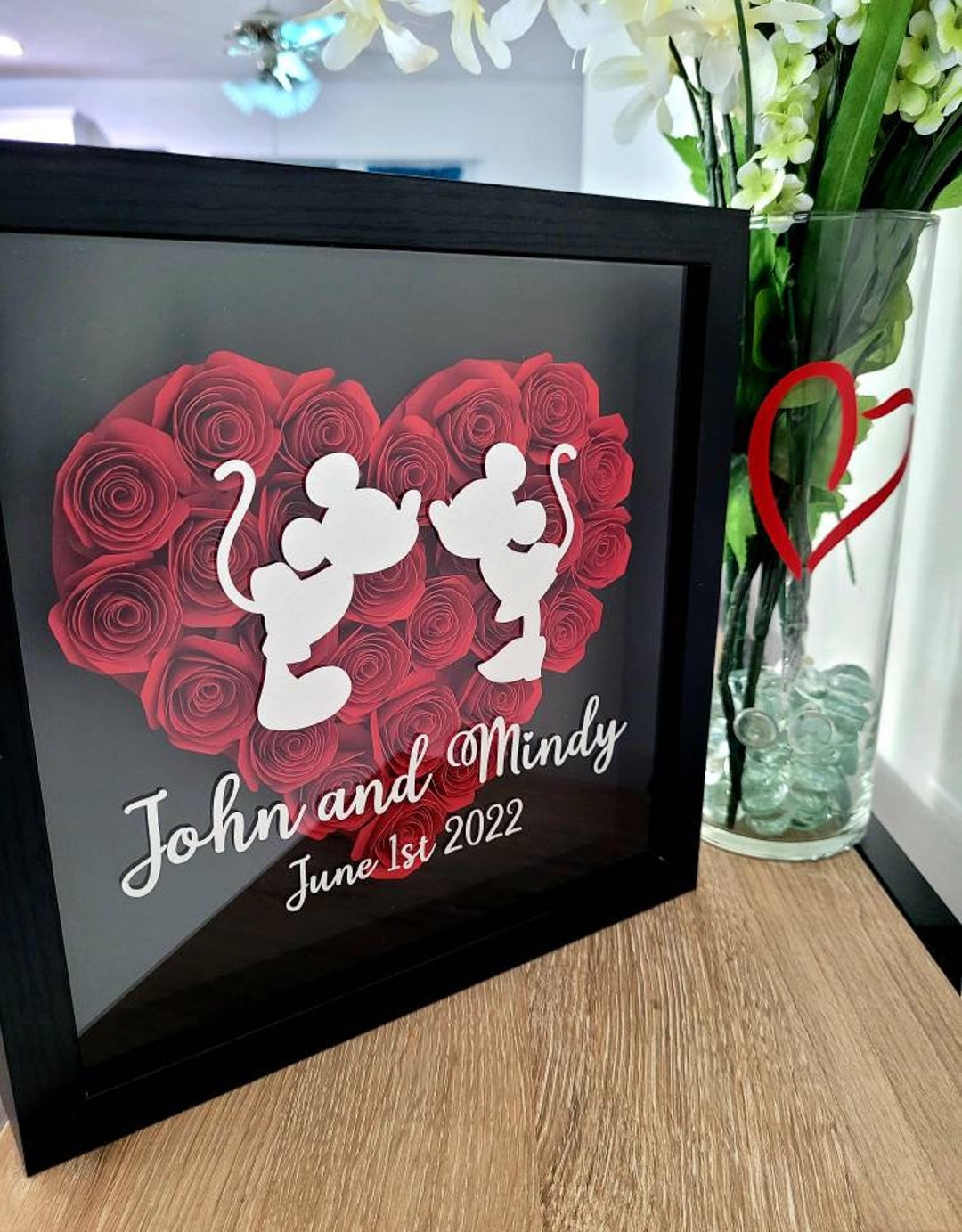 Mickey and Minnie Gift Unique Wedding Gift Heart Floral Shadow Box ...