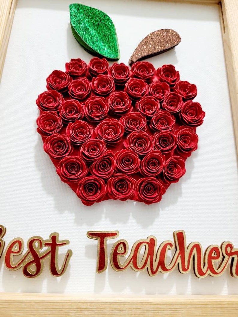 Personalized Teacher Gift, Red Apple Rose Canvas Art - Etsy