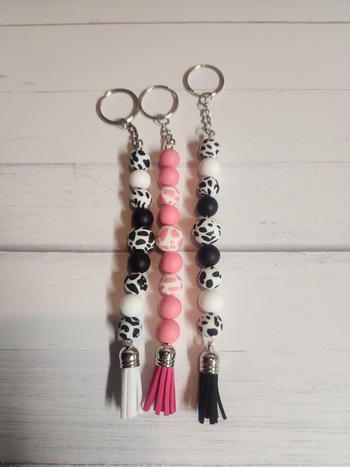 Cow Print Dangle Keychain L Car Accessory L Pink Cow Print Keychain L ...