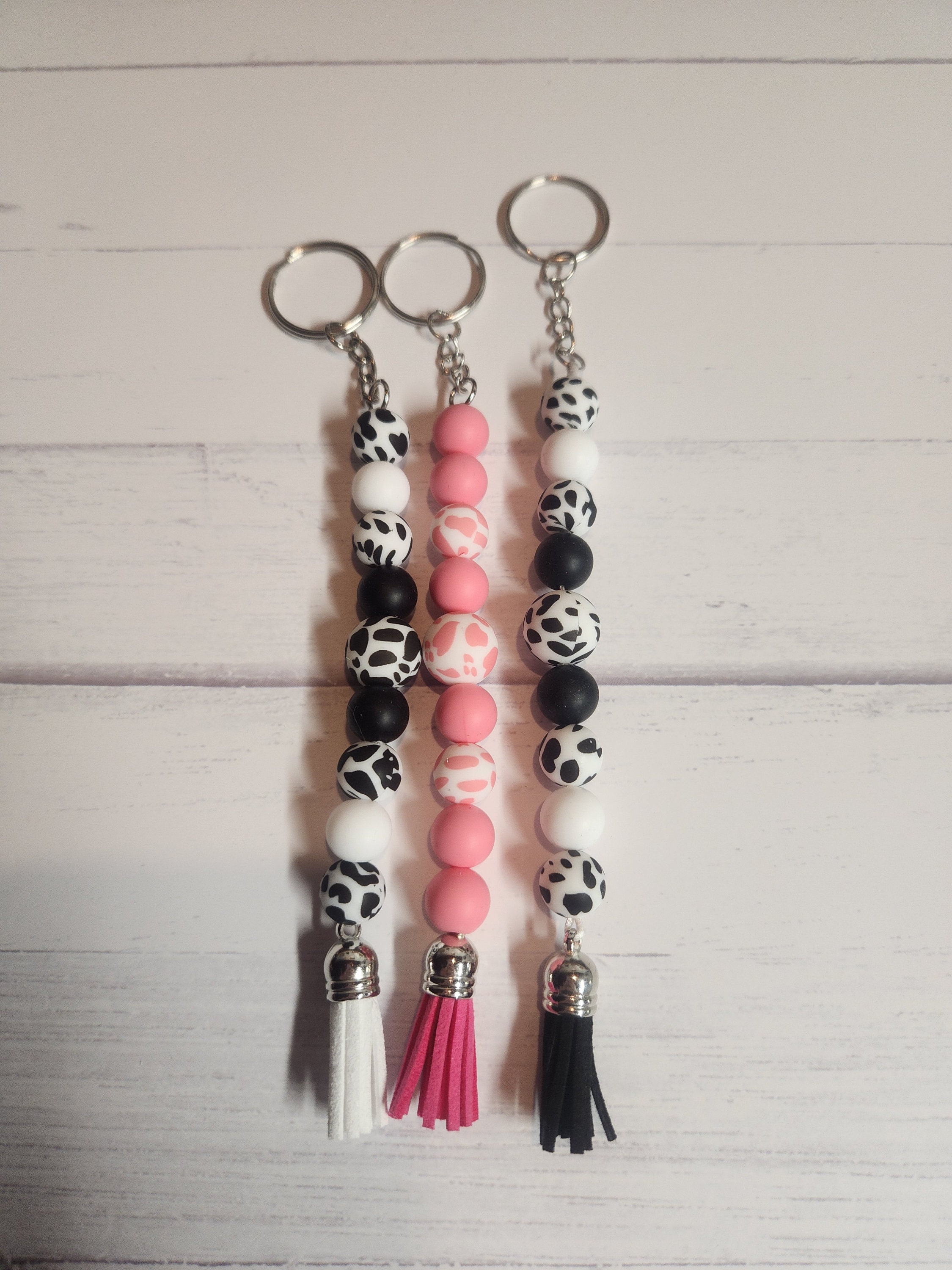 Cow Print Dangle Keychain L Car Accessory L Pink Cow Print Keychain L ...