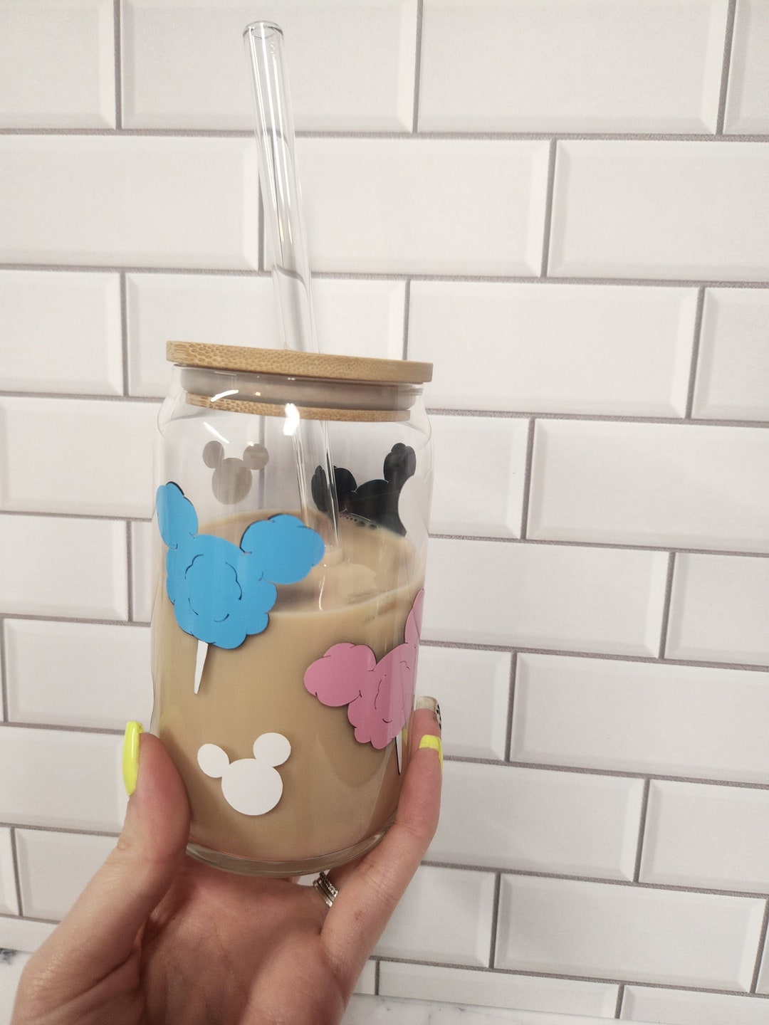 Mickey Mouse Iced Coffee Glass | 16 Oz Beer Can Glass With Straw - Etsy