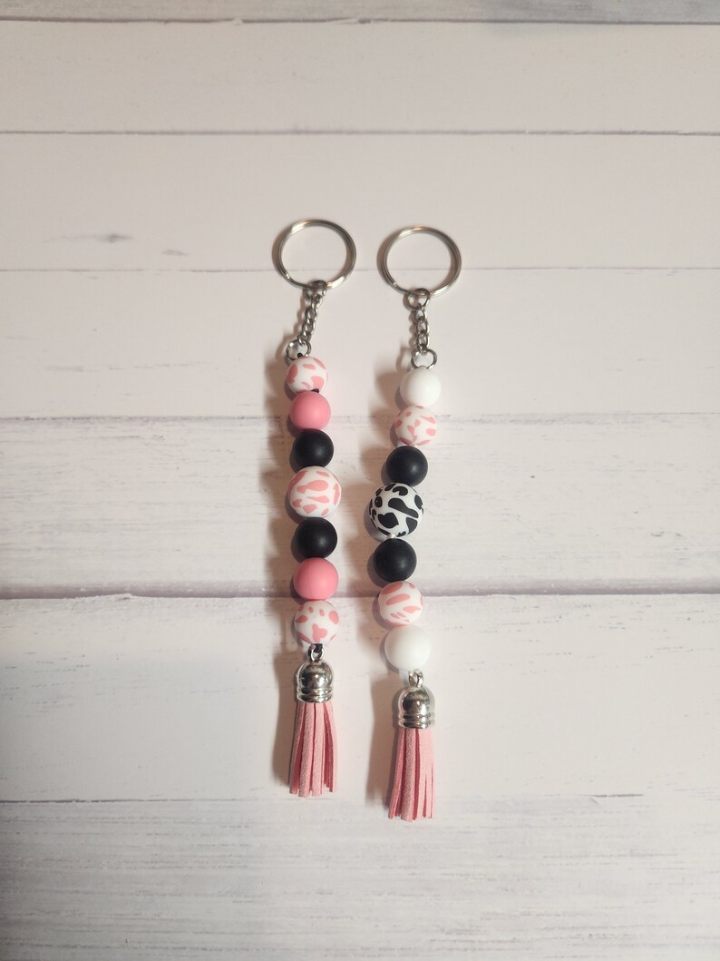 Cow Print Dangle Keychain L Car Accessory L Pink Cow Print Keychain L ...