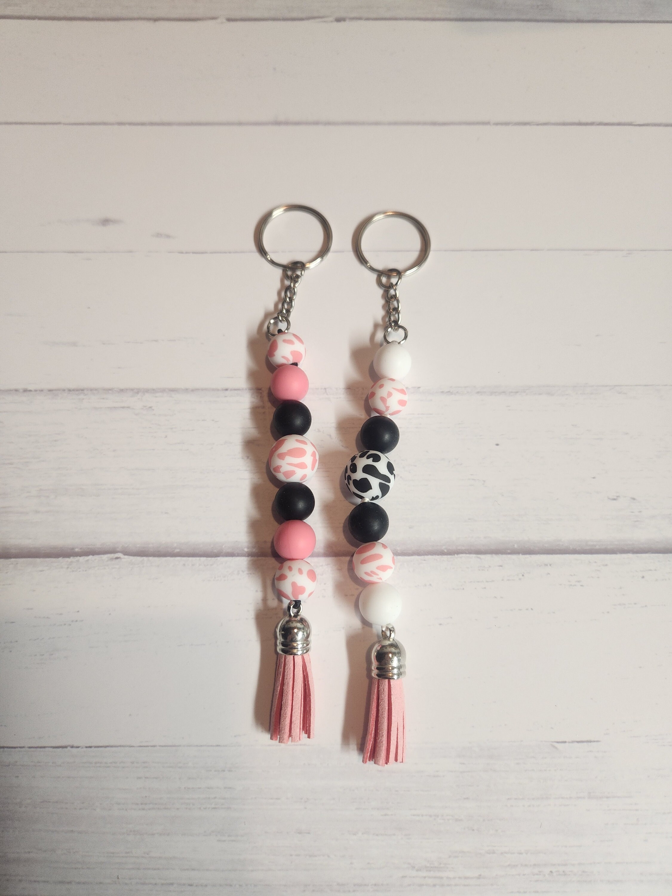 Cow Print Dangle Keychain L Car Accessory L Pink Cow Print Keychain L ...