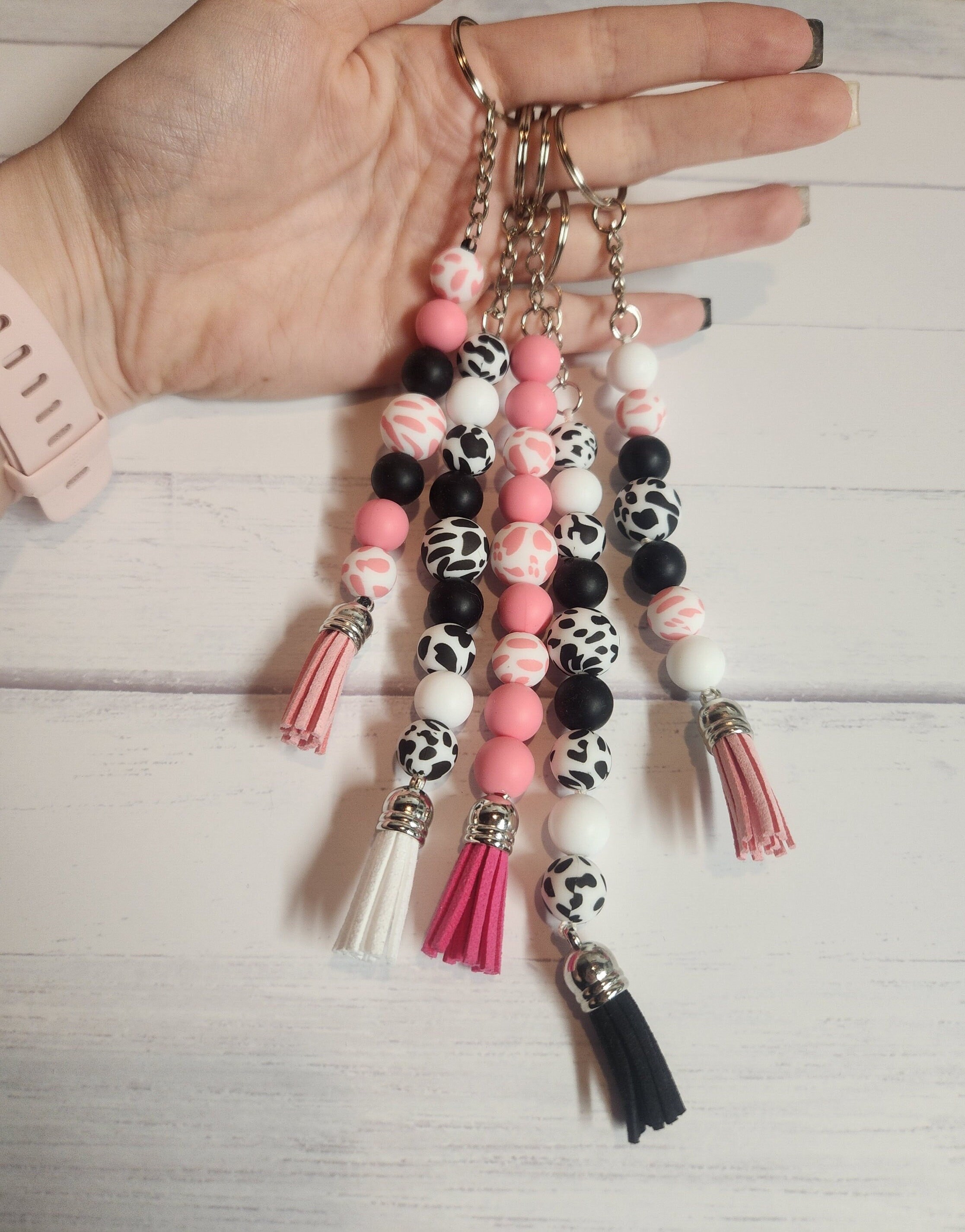 Cow Print Dangle Keychain L Car Accessory L Pink Cow Print Keychain L ...