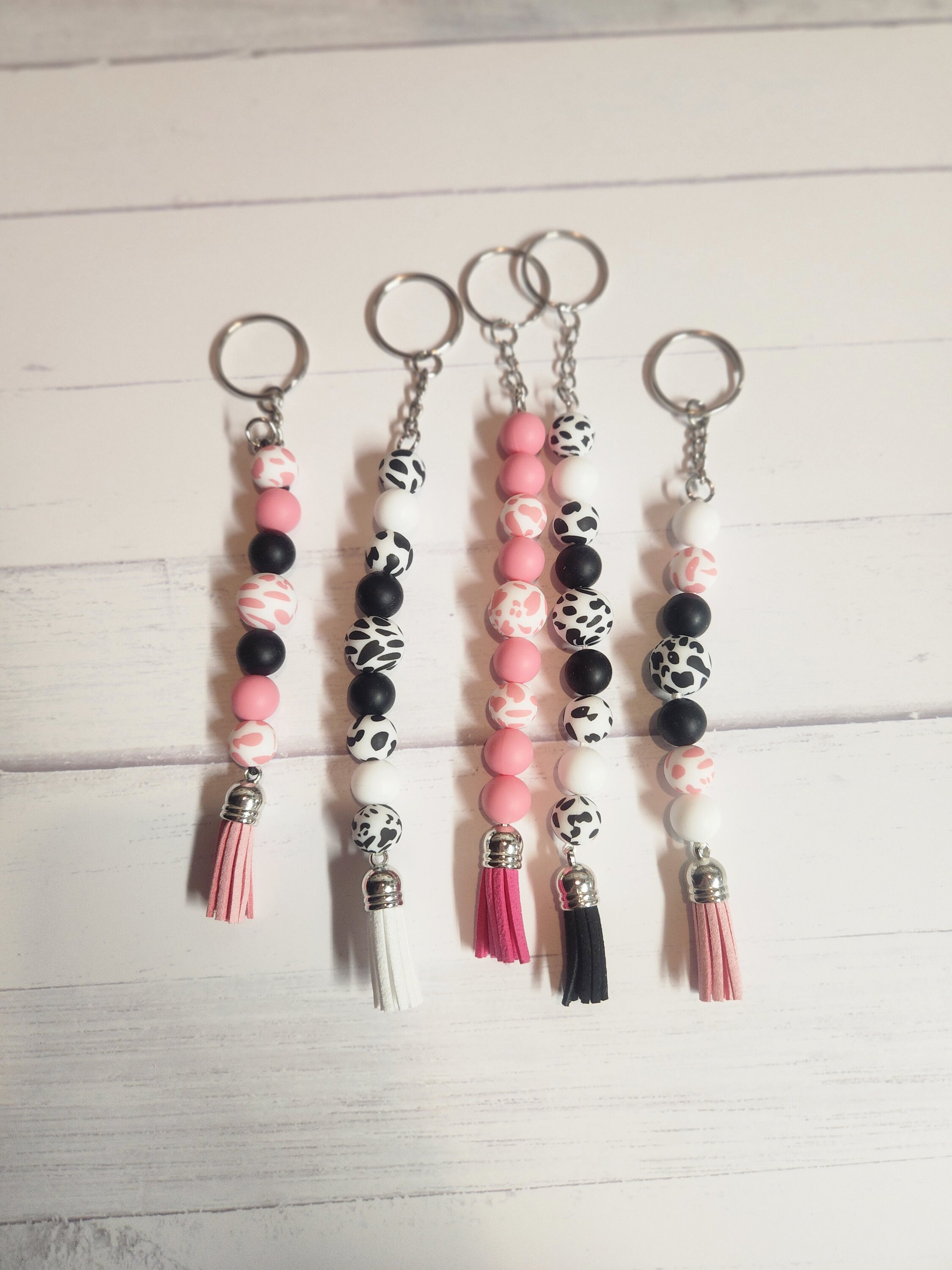 Cow Print Dangle Keychain L Car Accessory L Pink Cow Print Keychain L ...