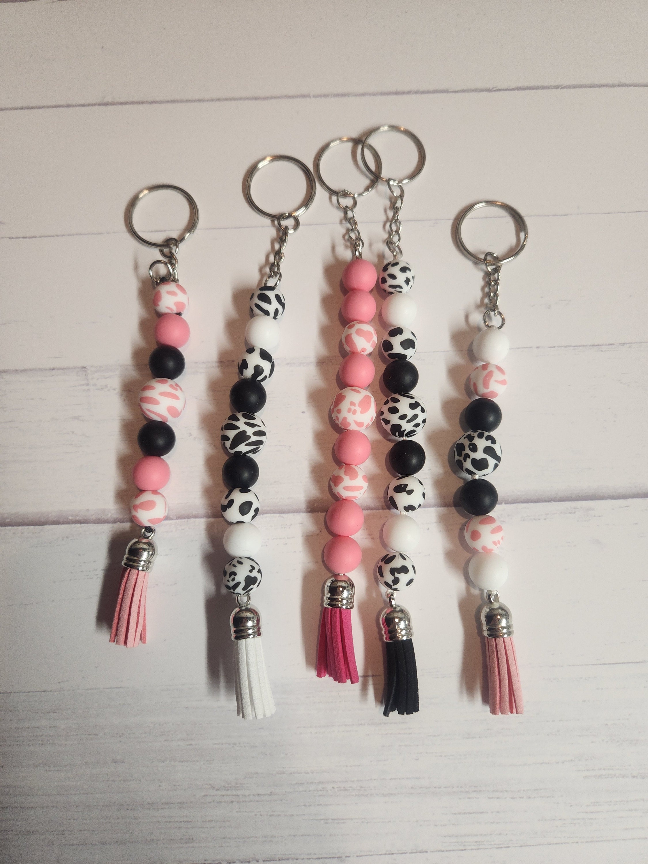 Cow Print Dangle Keychain L Car Accessory L Pink Cow Print Keychain L ...