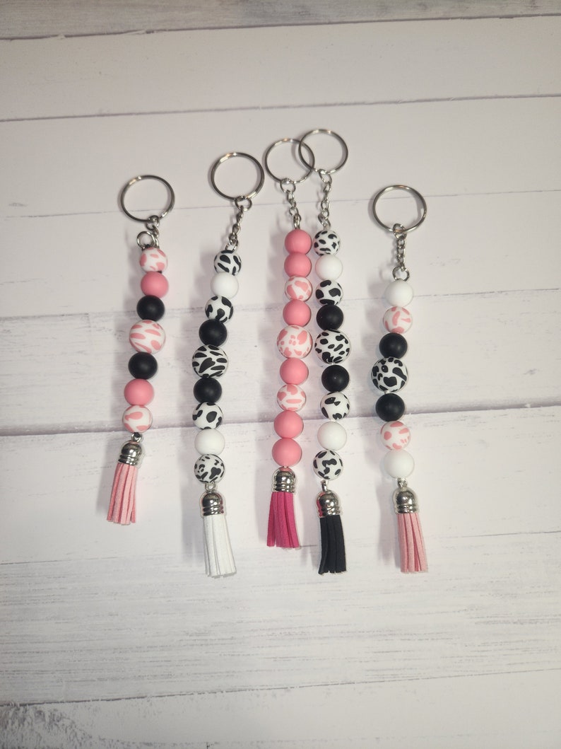 Cow Print Dangle Keychain L Car Accessory L Pink Cow Print Keychain L ...