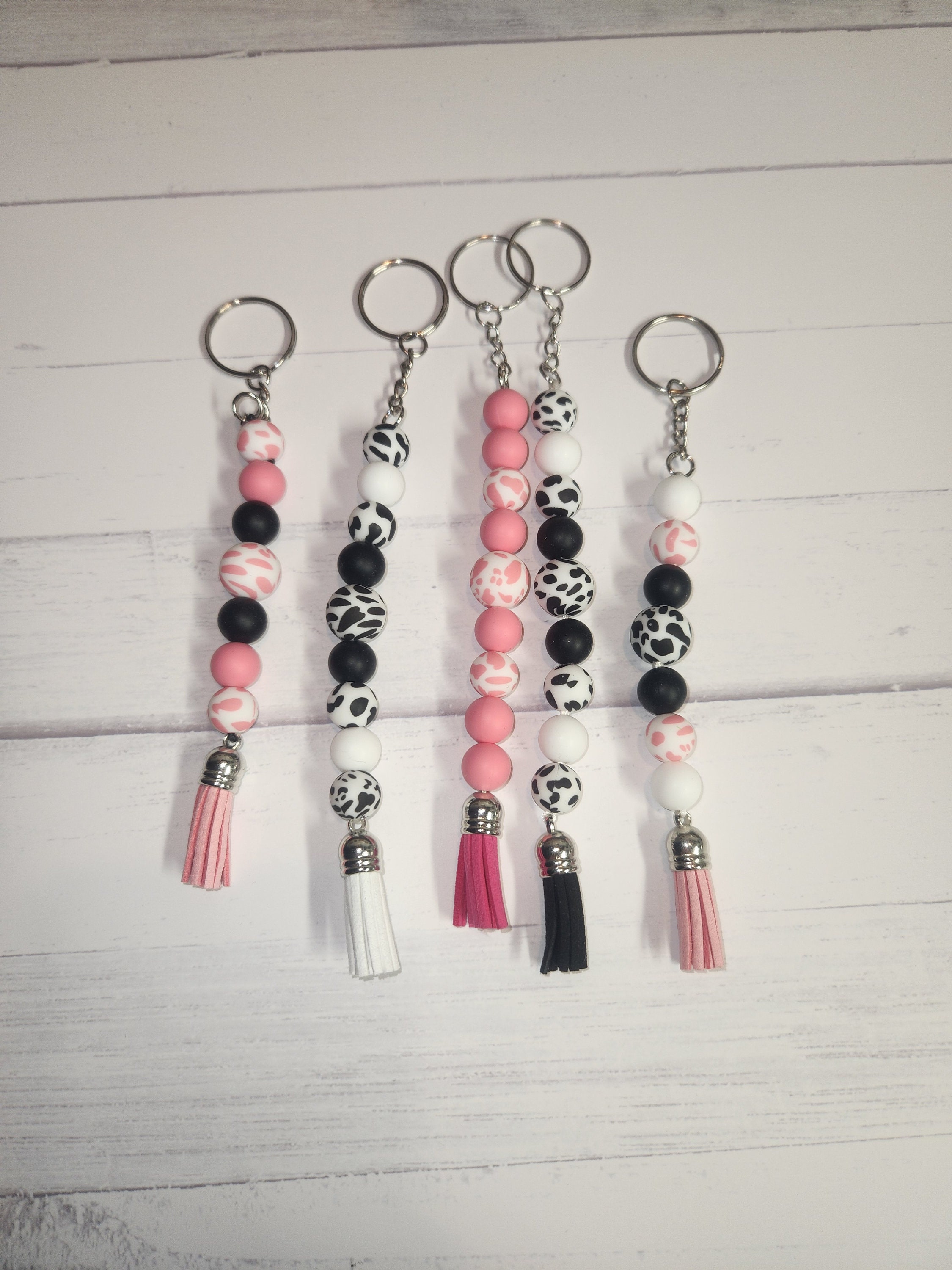 Cow Print Dangle Keychain L Car Accessory L Pink Cow Print Keychain L ...