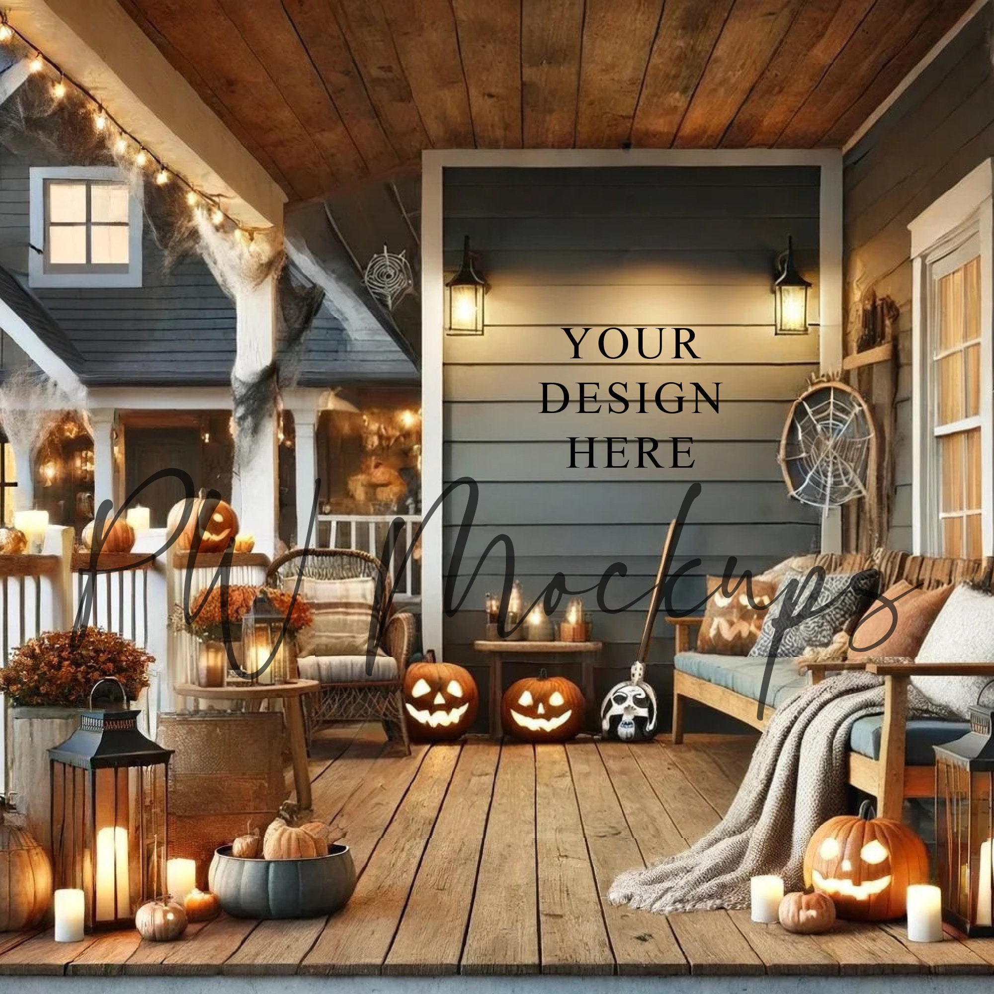 Fall Porch Mockup, Halloween Porch Mockup, Exterior Patio Mockup ...