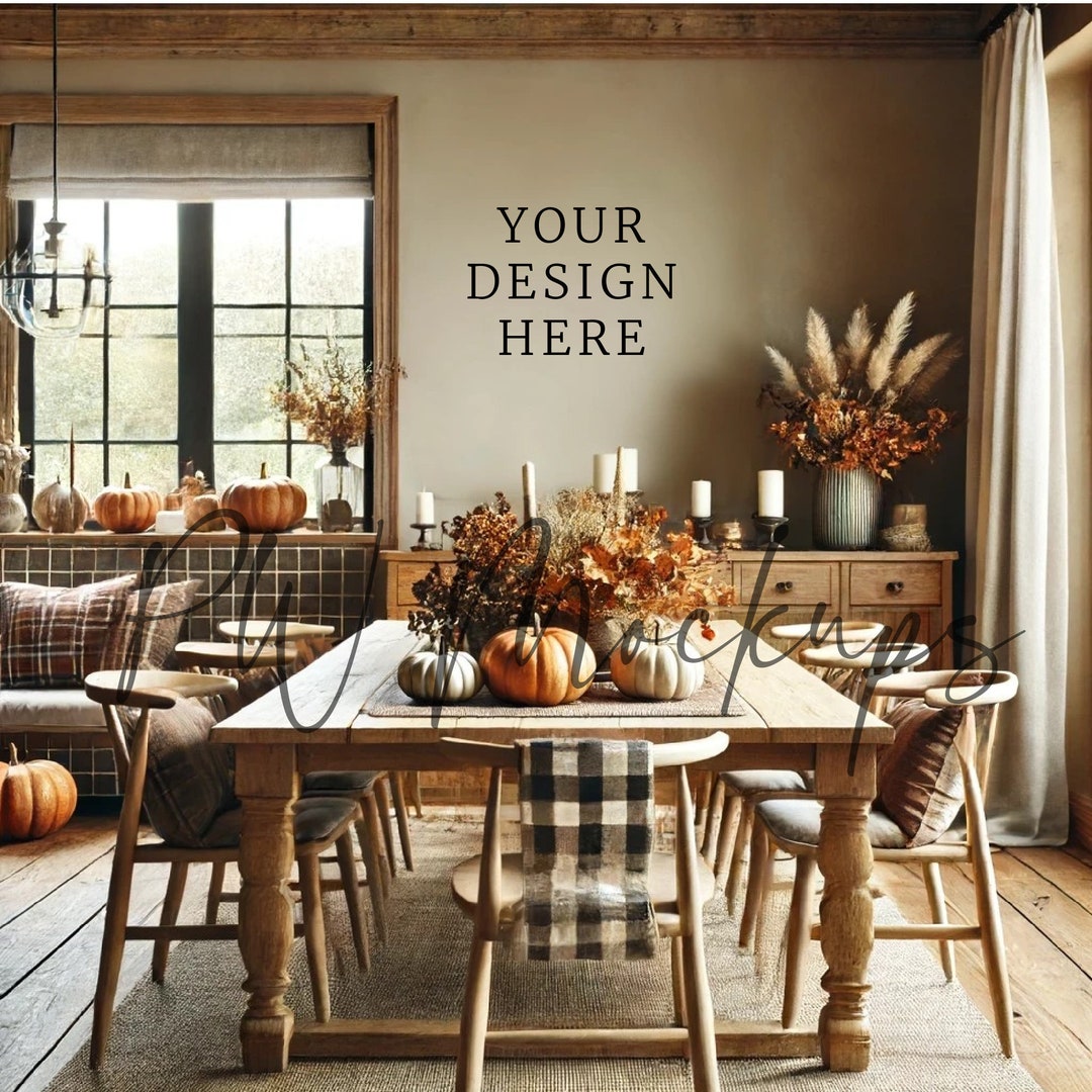 Fall Dining Room Blank Wall Mockup, Kitchen Empty Wall Mockup, Interior ...