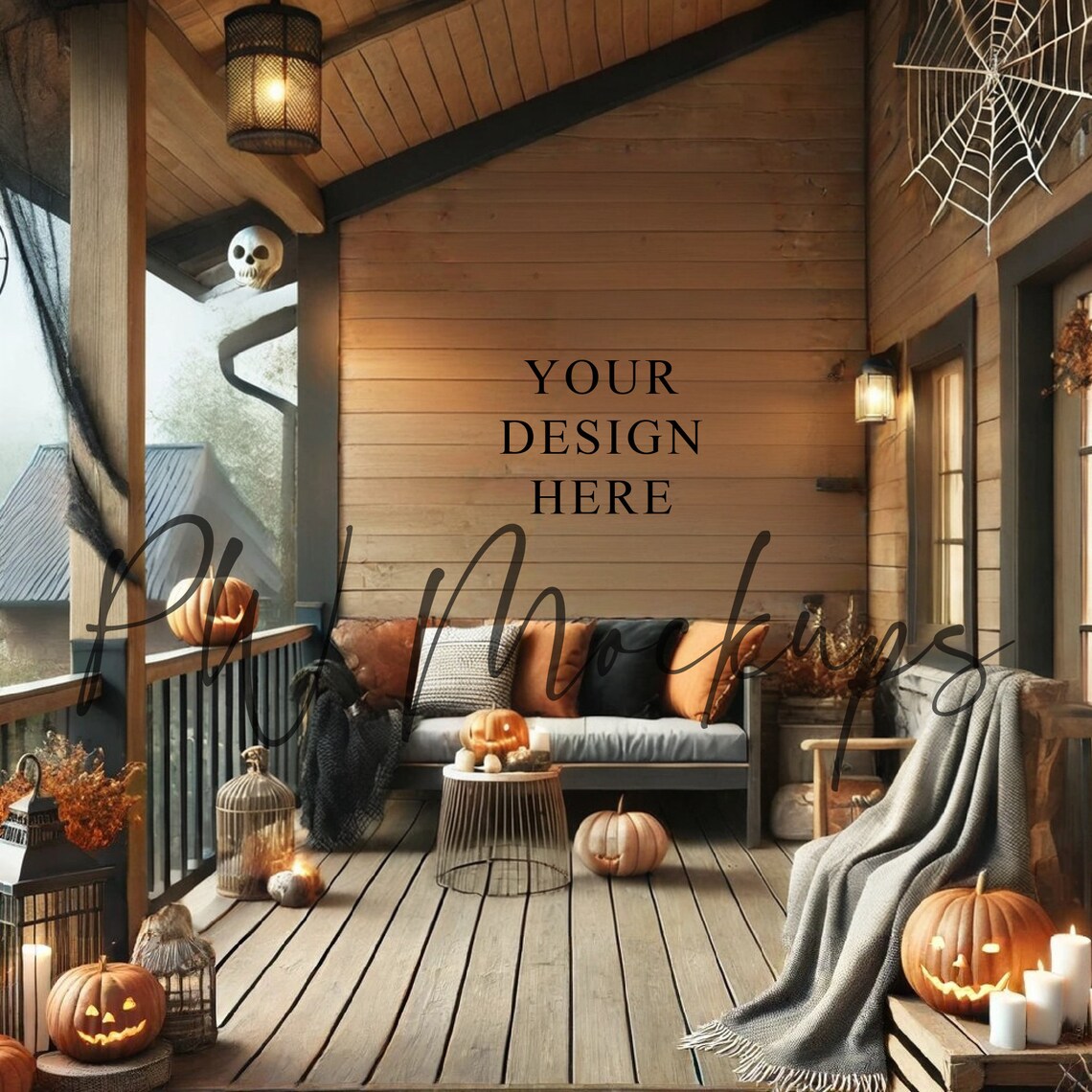 Fall Porch Mockup, Halloween Porch Mockup, Exterior Patio Mockup ...
