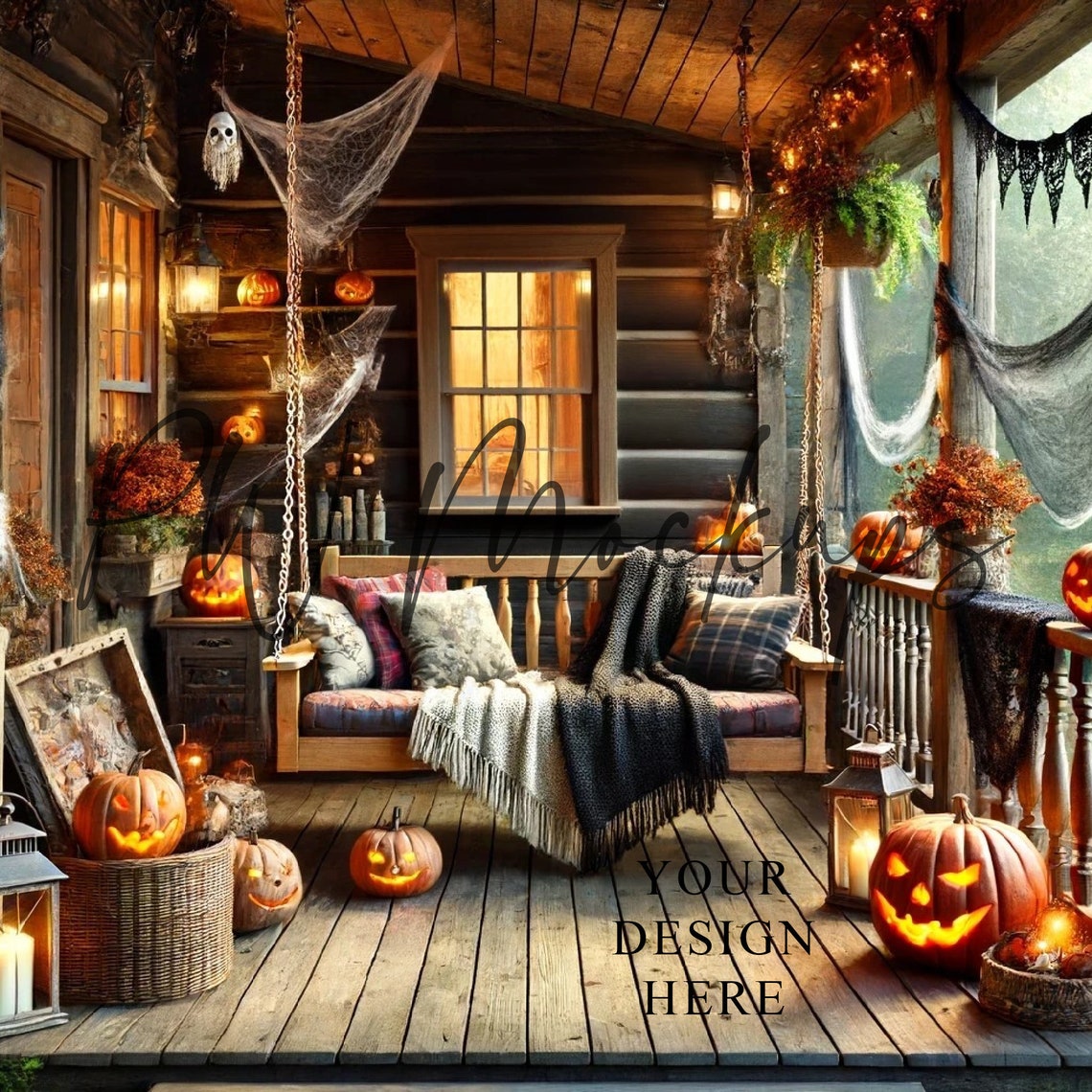 Fall Porch Mockup, Halloween Porch Mockup, Exterior Patio Mockup ...