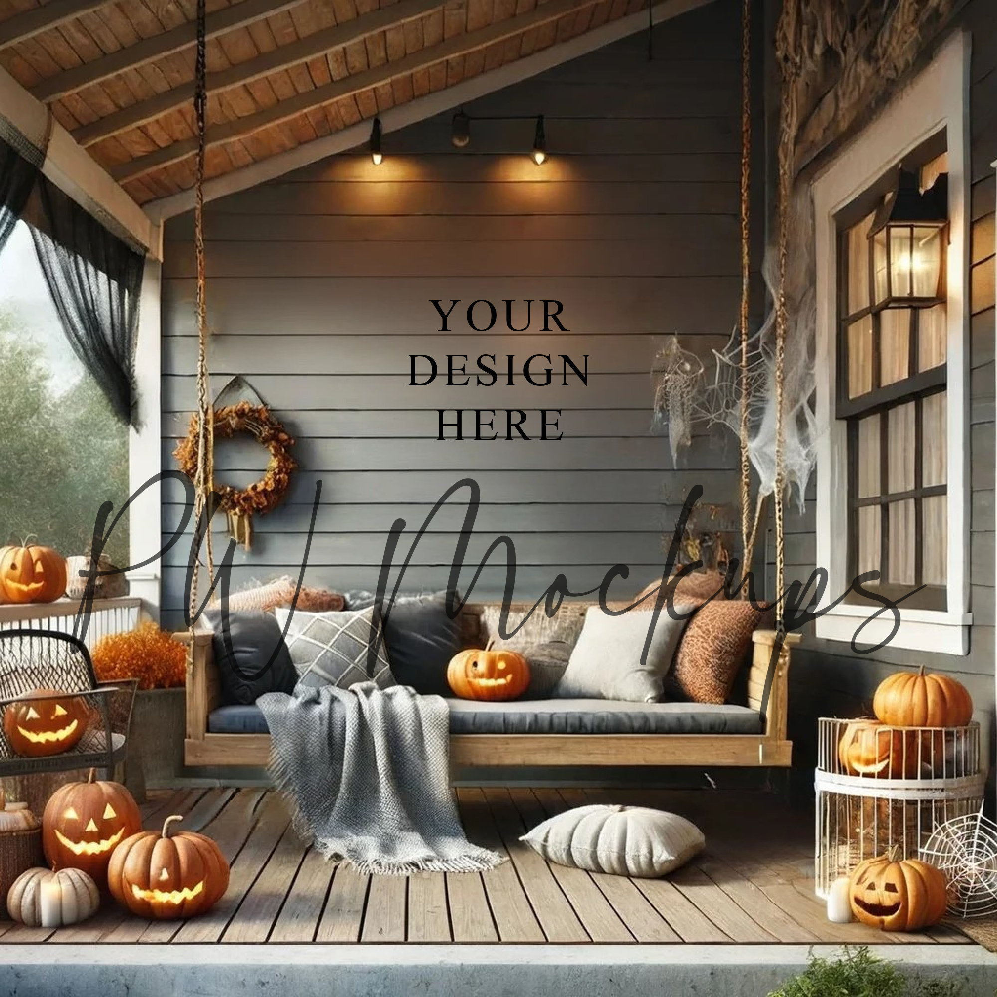 Fall Porch Mockup, Halloween Porch Mockup, Exterior Patio Mockup ...