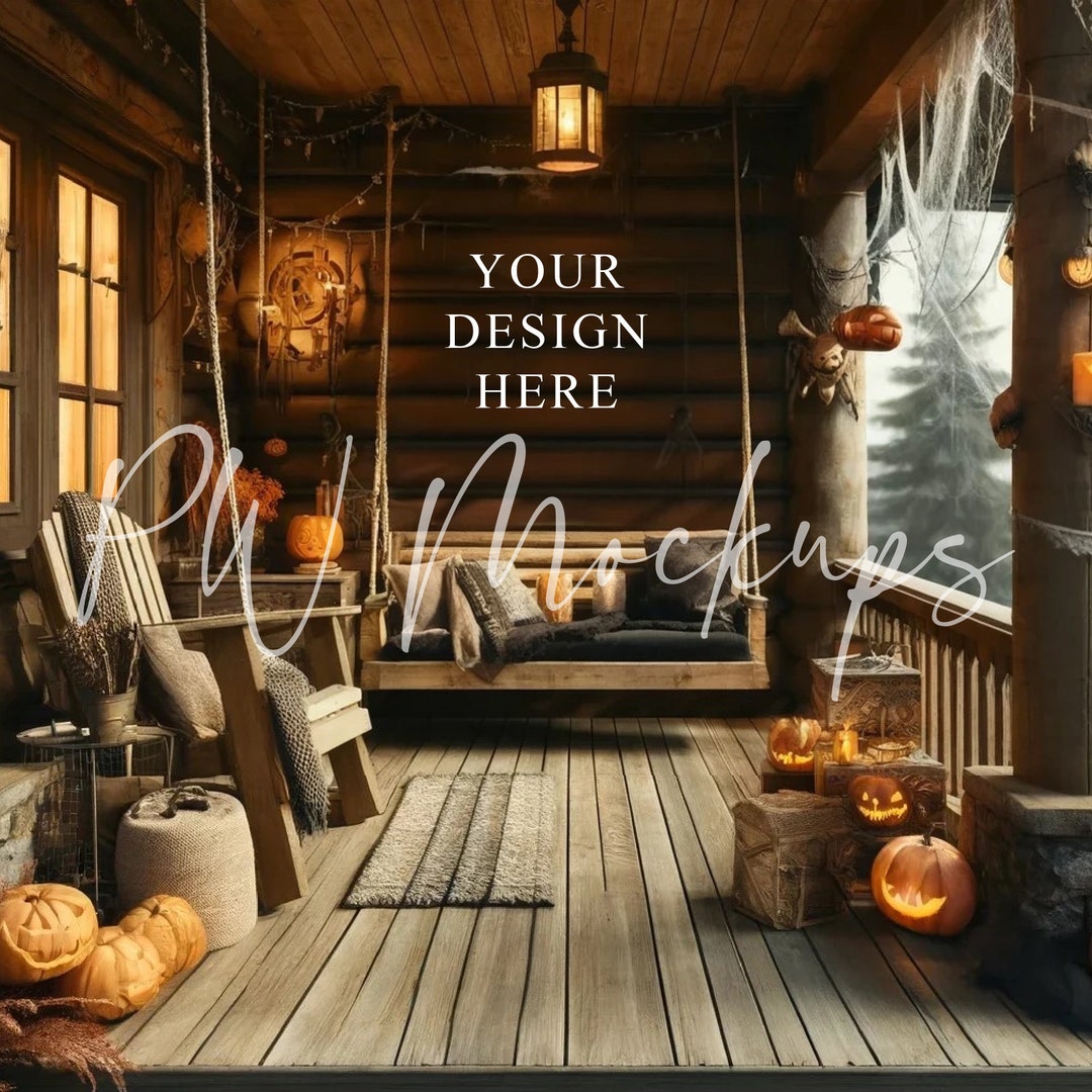 Fall Porch Mockup, Halloween Porch Mockup, Exterior Patio Mockup ...