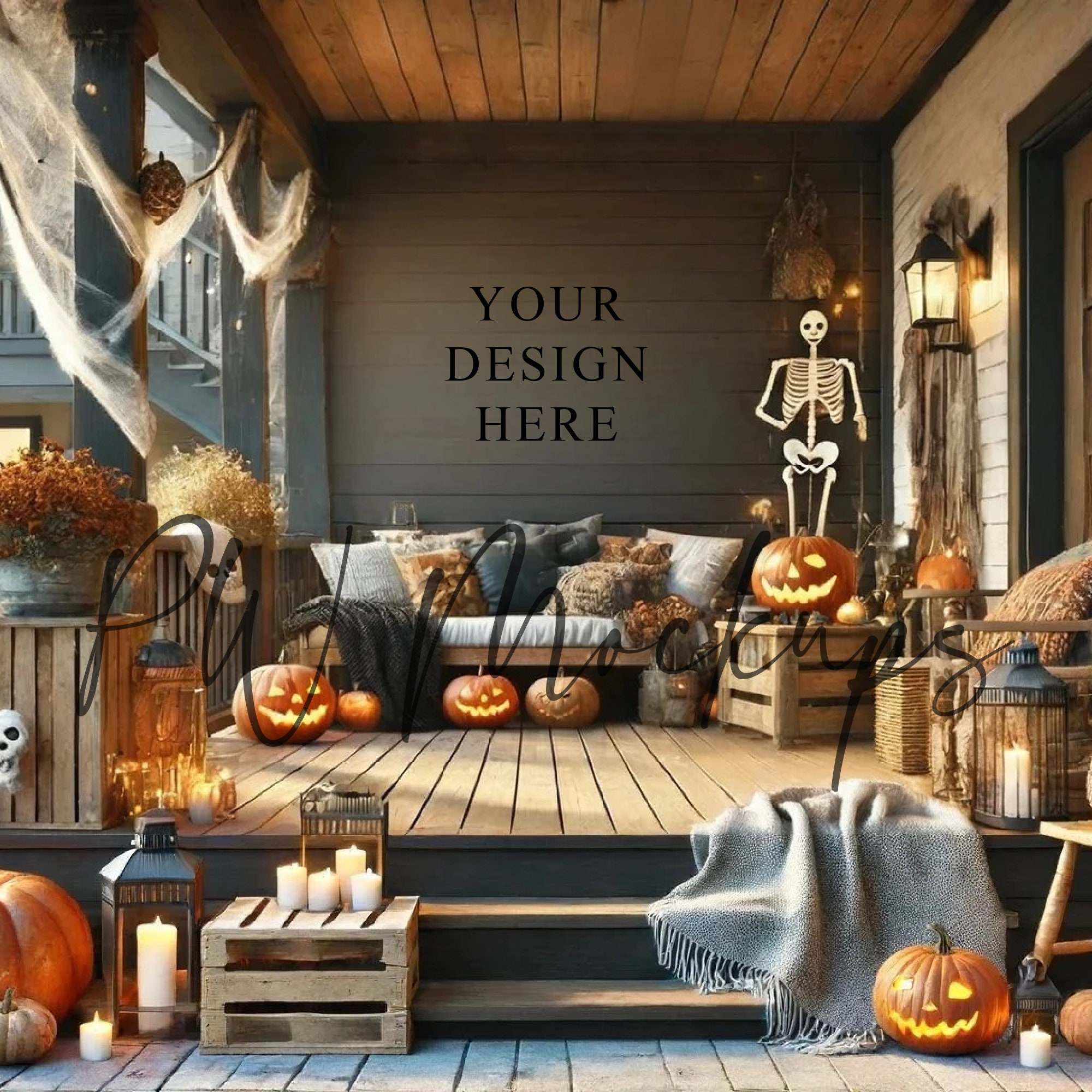 Fall Porch Mockup, Halloween Porch Mockup, Exterior Patio Mockup ...