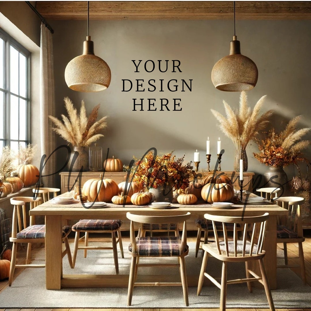 Fall Dining Room Blank Wall Mockup, Kitchen Empty Wall Mockup, Interior ...