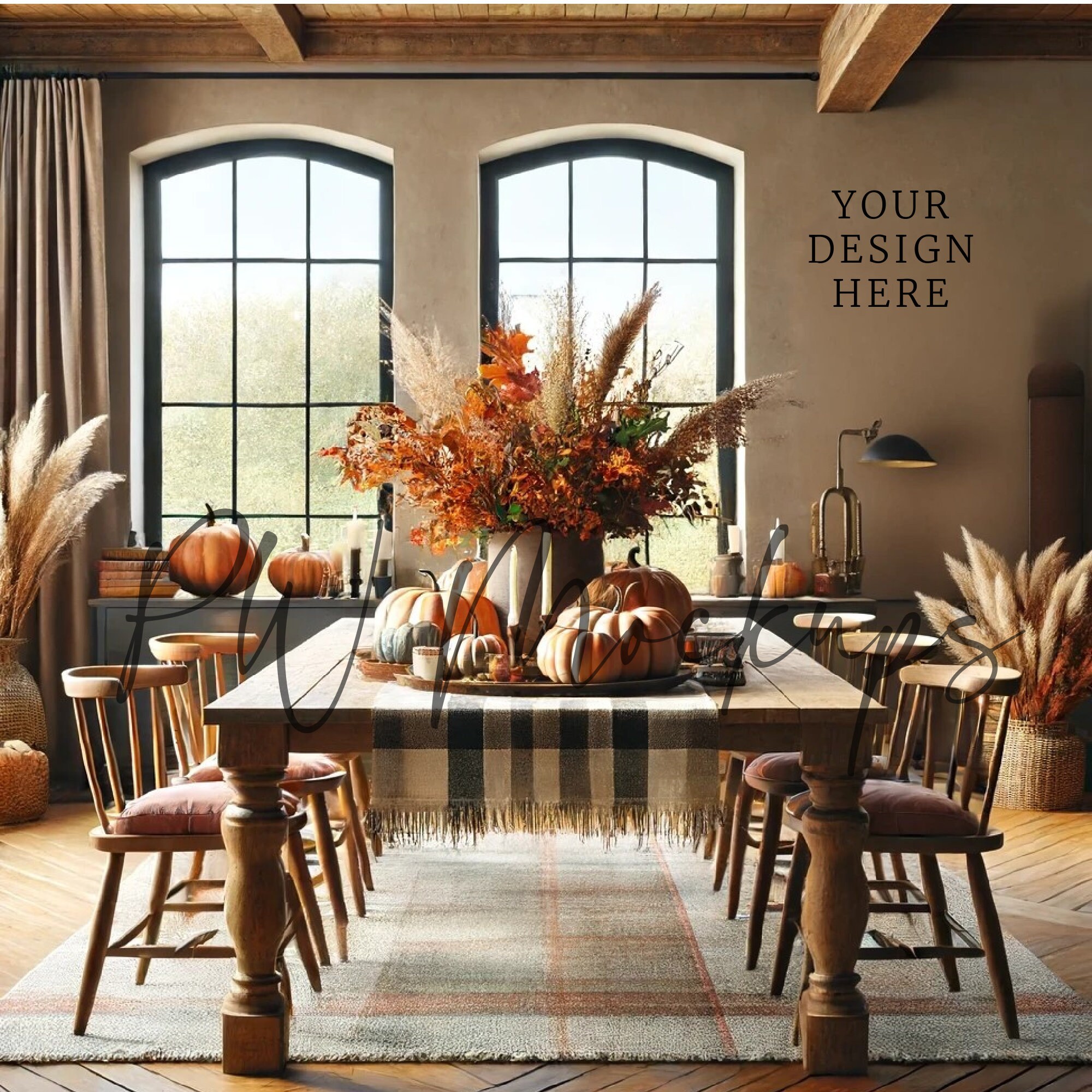 Fall Dining Room Blank Wall Mockup, Kitchen Empty Wall Mockup, Interior ...