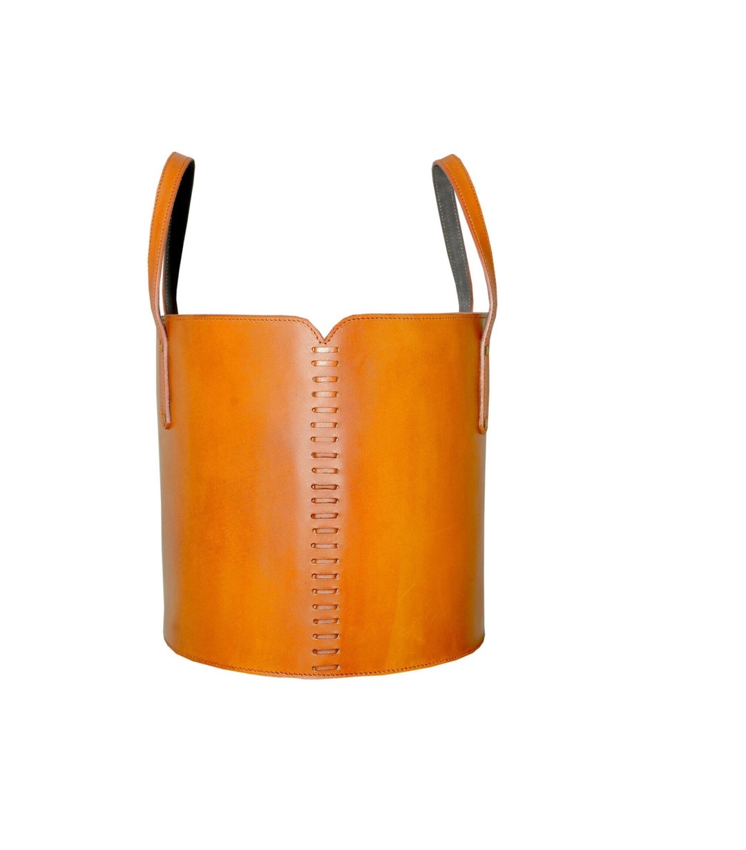 Badri Genuine Leather Handmade Leather Round Storage Box With Handle ...