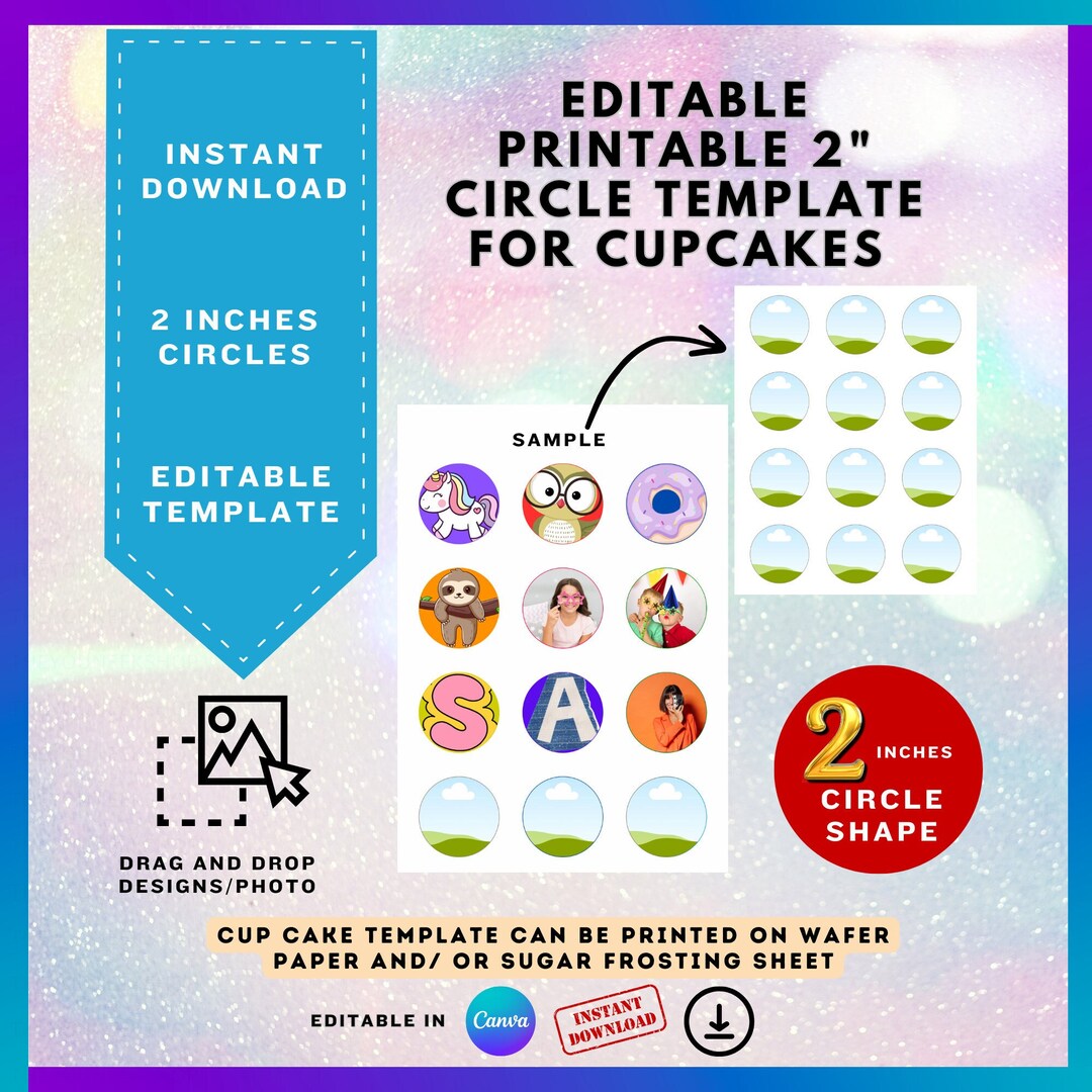 Canva Digital Cupcake Topper Templates, 2 Inches Cupcake Editable ...