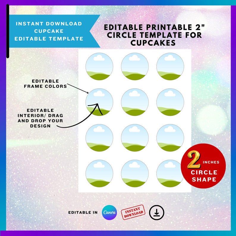 Canva Digital Cupcake Topper Templates, 2 Inches Cupcake Editable ...