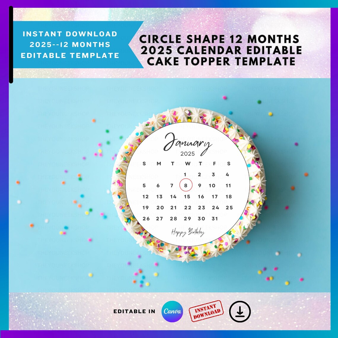 11 Inches Customizable Cake Topper Burn Away Cake Calendar 2025 Cake ...