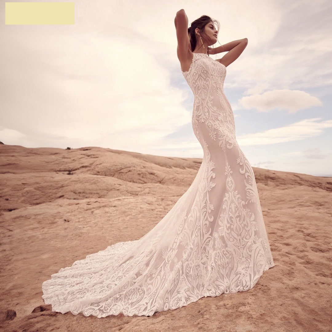 Exquisite Wedding Dress Elegant Mermaid Silhouette High Neck - Etsy