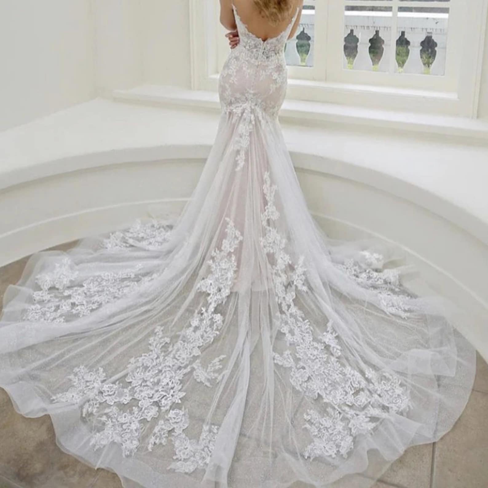 Customized Lace Appliques Mermaid Wedding Dress Spaghetti Etsy