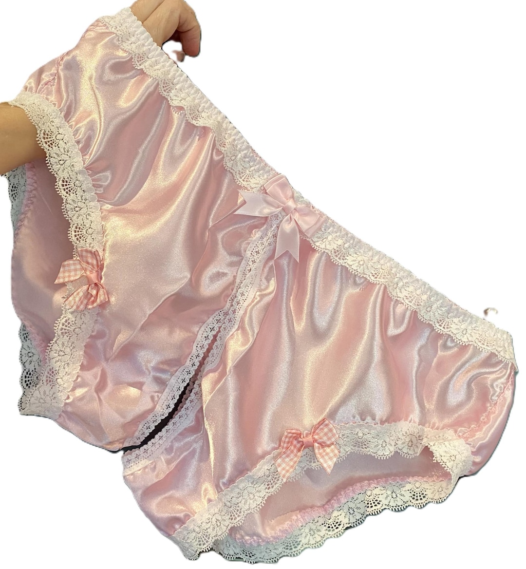 Handmade Crotchless Satin Panties Knickers Sissy Silky Lace and Bows ...