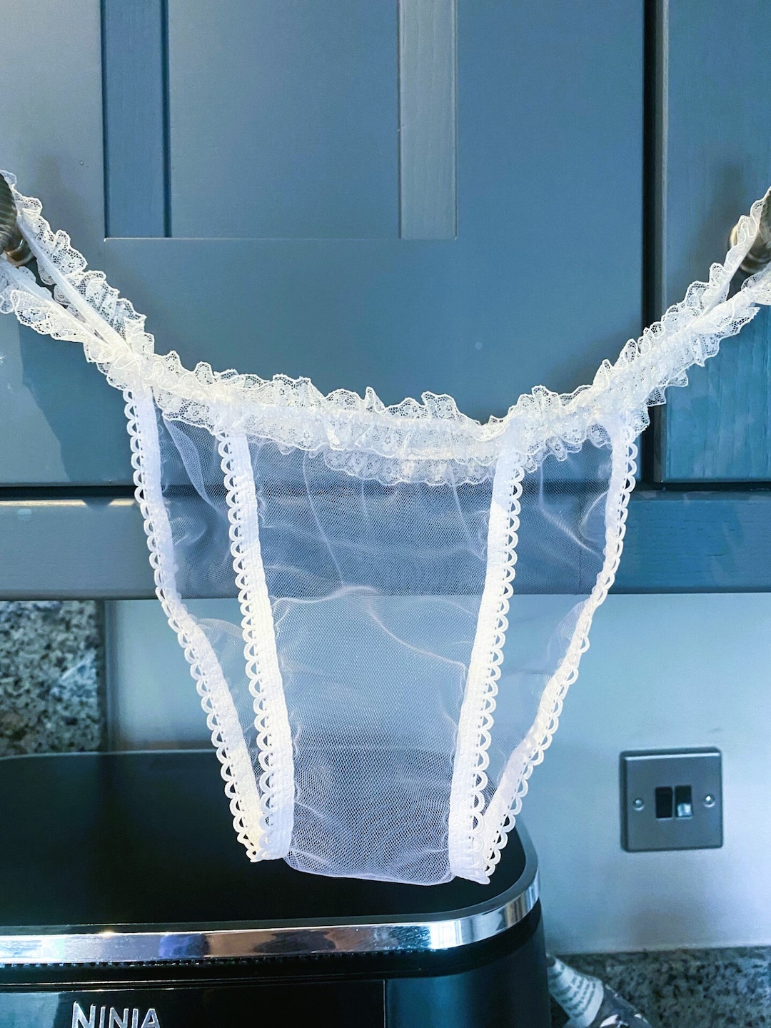 Designed to Thrill Frilly Net Sheer Tanga Panties Knickers Lace Sissy ...