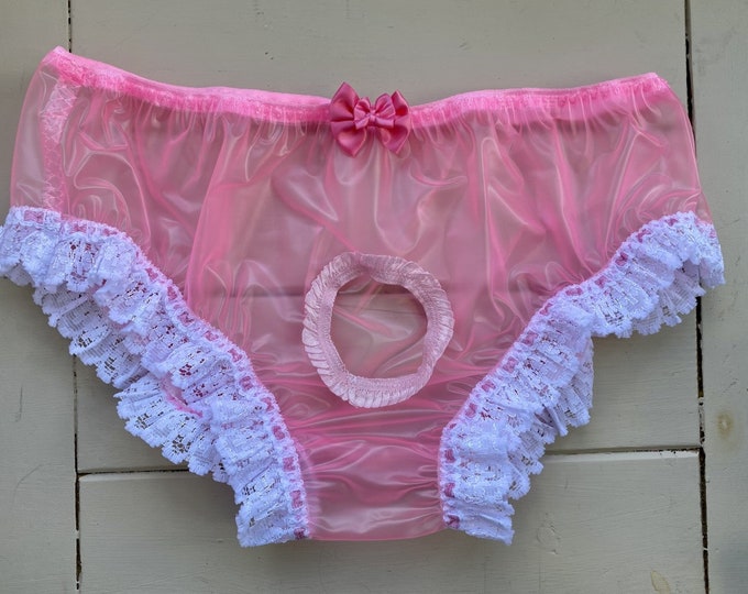 Sissy Pink Frilly Pvc Panties With Hole Knickers Waterproof Plastic ...