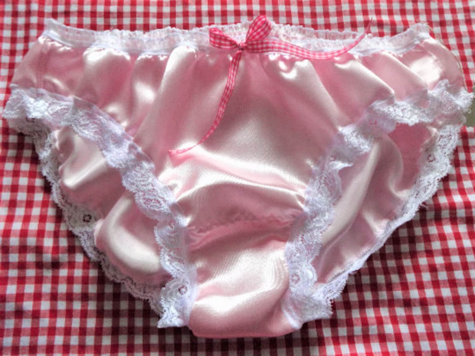 Handmade Panties Pink Satin Knickers Sissy Cute Lace Cd Tv Etsy