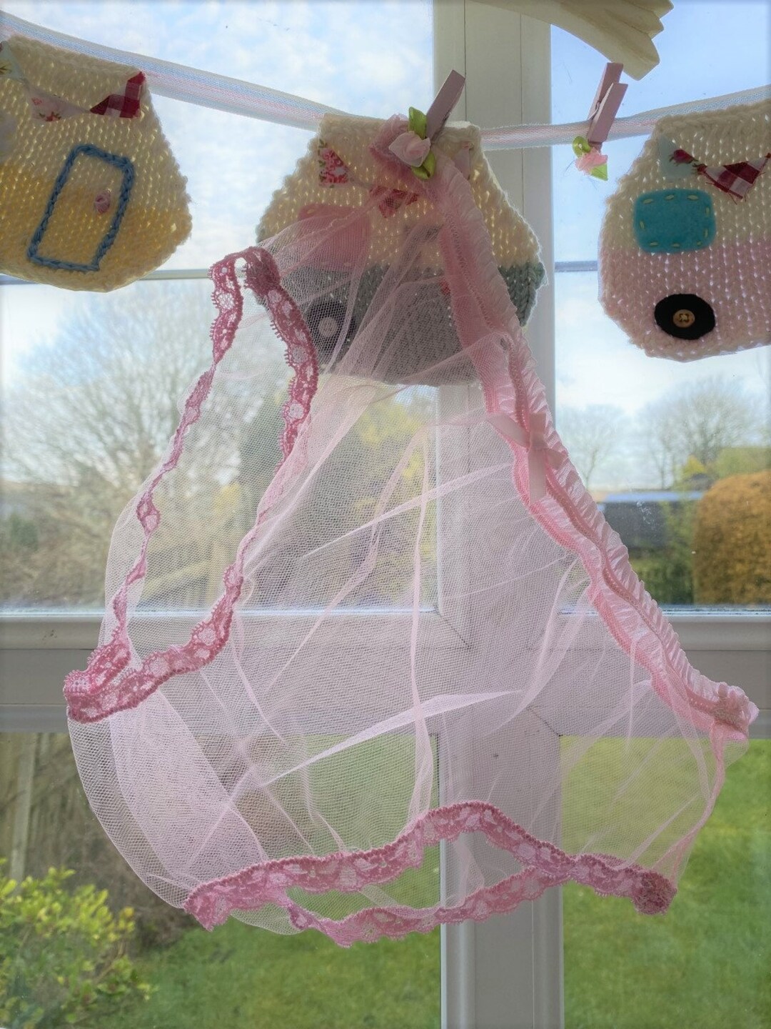 Handmade Panties Sheer Net See Through Lacy Knickers Sissy Cute Pink ...