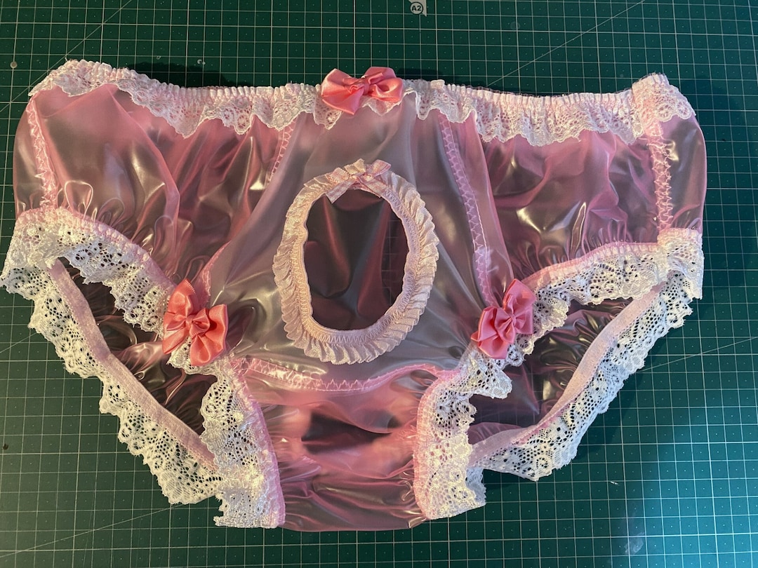 Sissy Pink & Clear Pvc Panties With 2 Holes Knickers Waterproof Plastic ...
