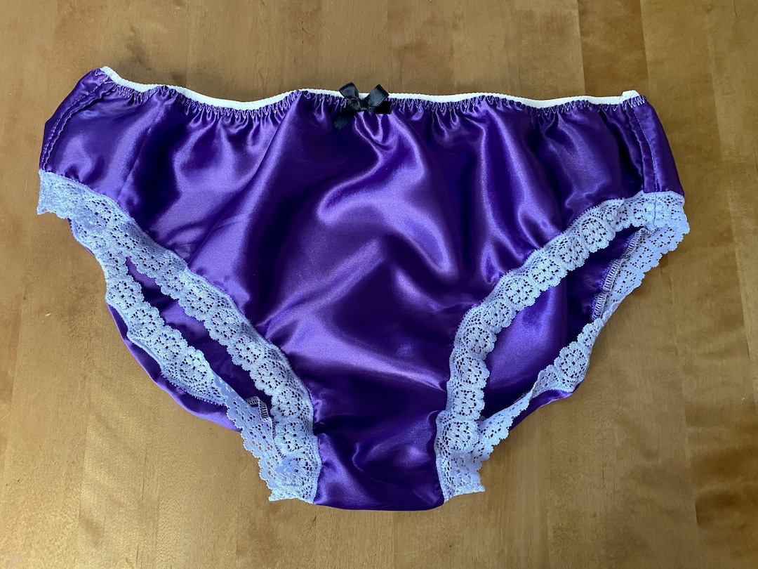Handmade Double Layered Purple Satin Panties Knickers Sissy Lace Silky ...