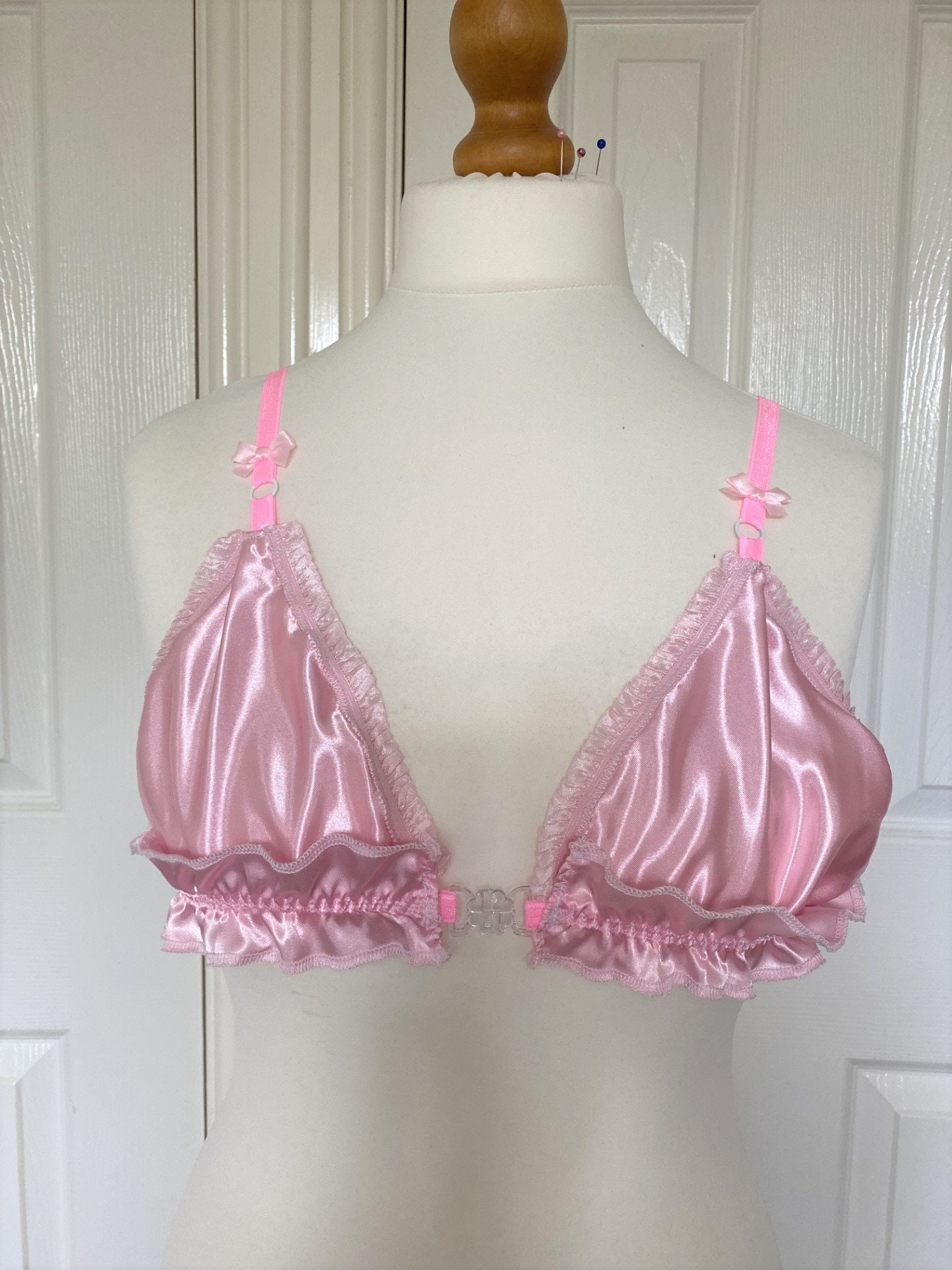 Pastel Pink Double Layered Satin Handmade Bralette Training Bra Sissy ...