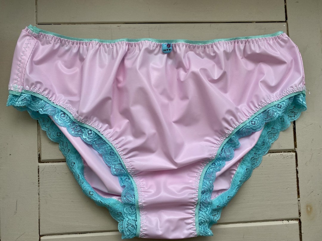 Sissy Opaque Rosa Mit Aqua Borte Und Spitze Pvc Höschen Schlüpfer 6566