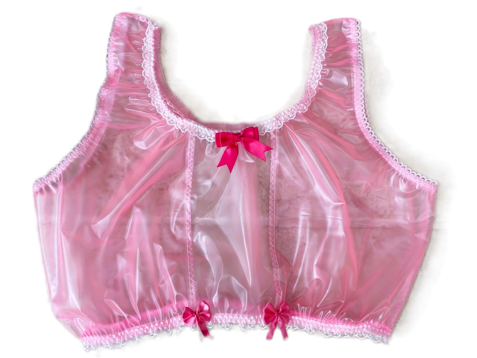 See Through Pink and Clear Plastic Pvc Bralette Handmade - Sissy Cd Tv ...