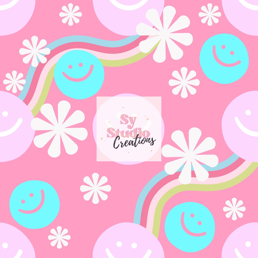 Pink Retro Smiley Seamless Pattern - Etsy