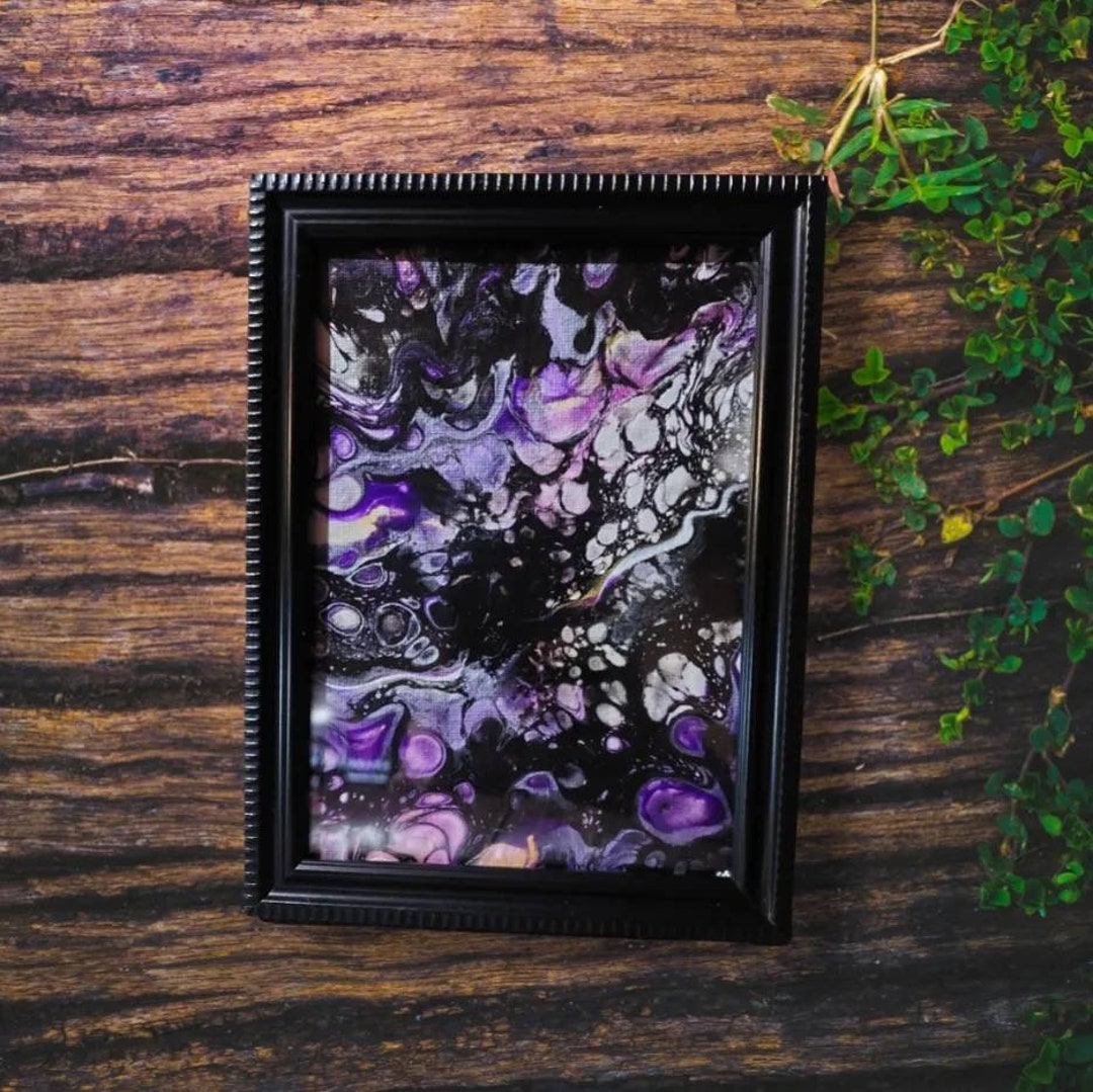 Purple Abstract Painting, Acrylic Pour Painting, Framed Art Work, Fluid ...